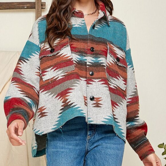 TWENTYTEN | Jackets & Coats | Plus Aztectribal Print Jacket Teal | Poshmark